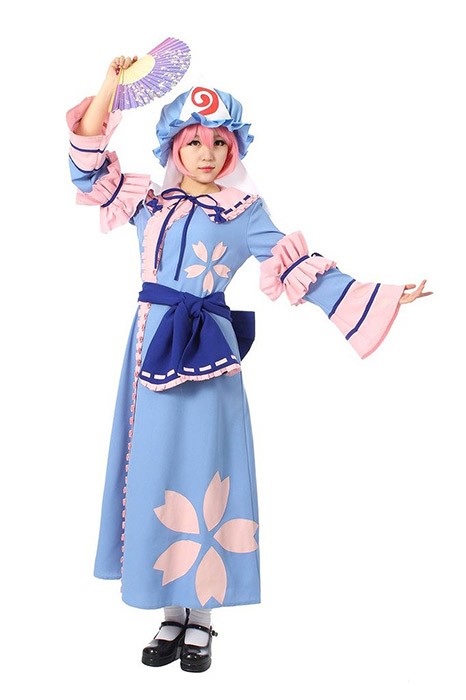 Touhou Project Yuyuko Saigyouji Blue Cosplay Costume Full Set Custom ...