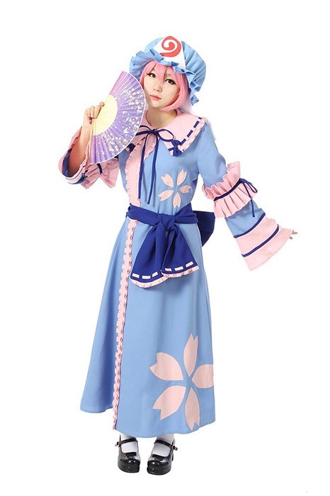 Touhou Project Yuyuko Saigyouji Blue Cosplay Costume Full Set Custom ...
