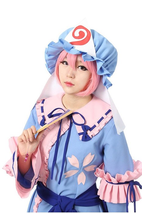 Touhou Project Yuyuko Saigyouji Blue Cosplay Costume Full Set Custom ...