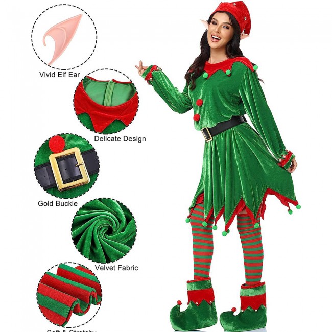 Christmas Elf Green Dress Full Suit Lady Ball Party Cosplay Costume