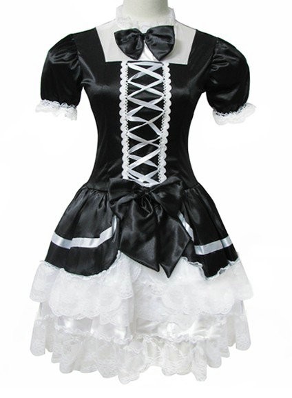 Black Short Sleeves Cotton Cosplay Maid Costume LD00358